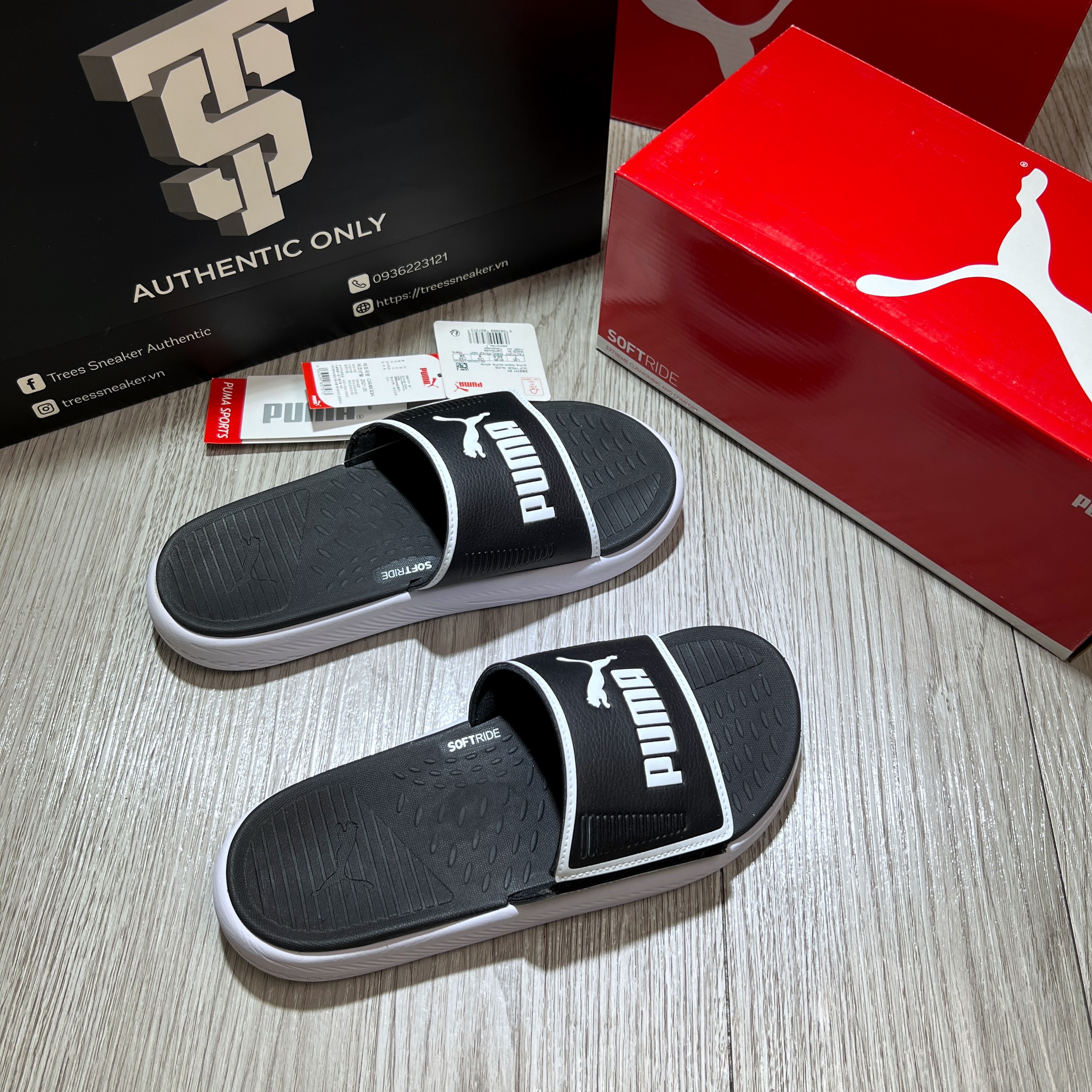 [SALE THANH LÝ SIZE 37] Dép PUMA SOFT RIDE BLACK WHITE 382111 01 NEW ...